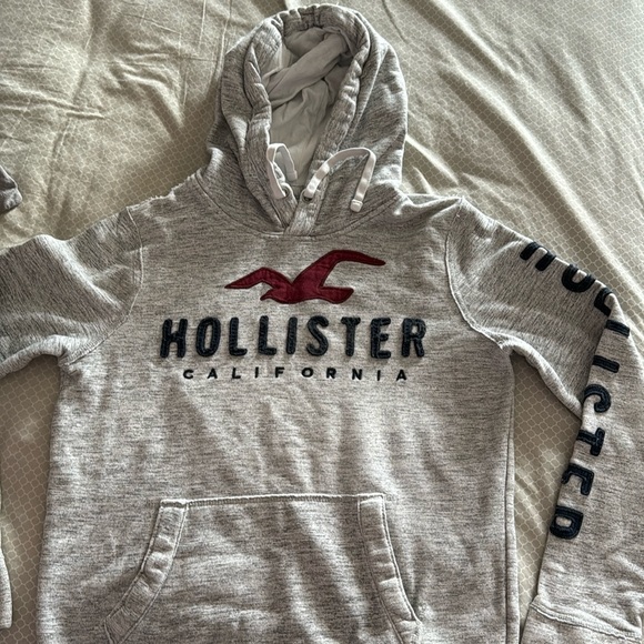 Hollister | Tops | Hollister Front Logo Hoodie Grey | Poshmark